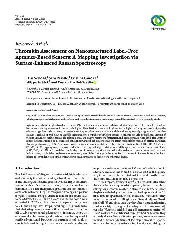 (PDF) Thrombin Assessment on Nanostructured Label-Free Aptamer-Based Sensors: A Mapping ...