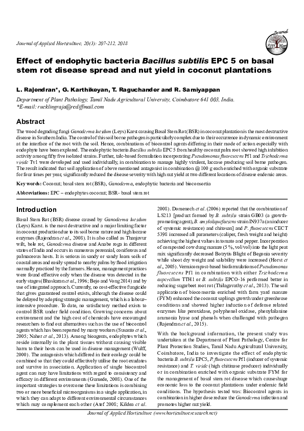 (PDF) Effect of endophytic bacteria Bacillus subtilis EPC 5 on basal ...