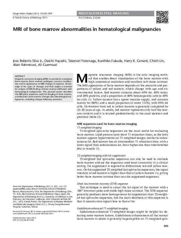 (PDF) MRI of bone marrow abnormalities in hematological malignancies