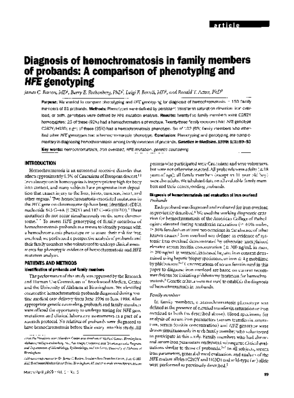 (PDF) Diagnosis of hemochromatosis in family members of probands: A ...