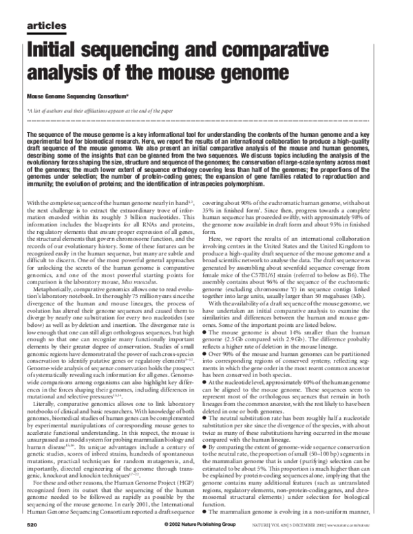 (PDF) Initial sequencing and comparative analysis of the mouse genome