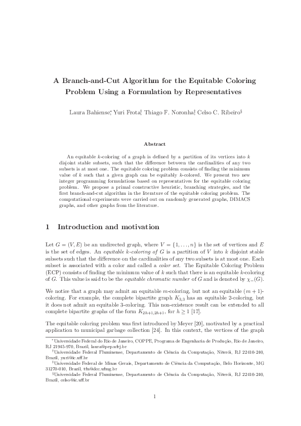 (PDF) A branch-and-cut algorithm for the equitable coloring problem using a formulation by ...
