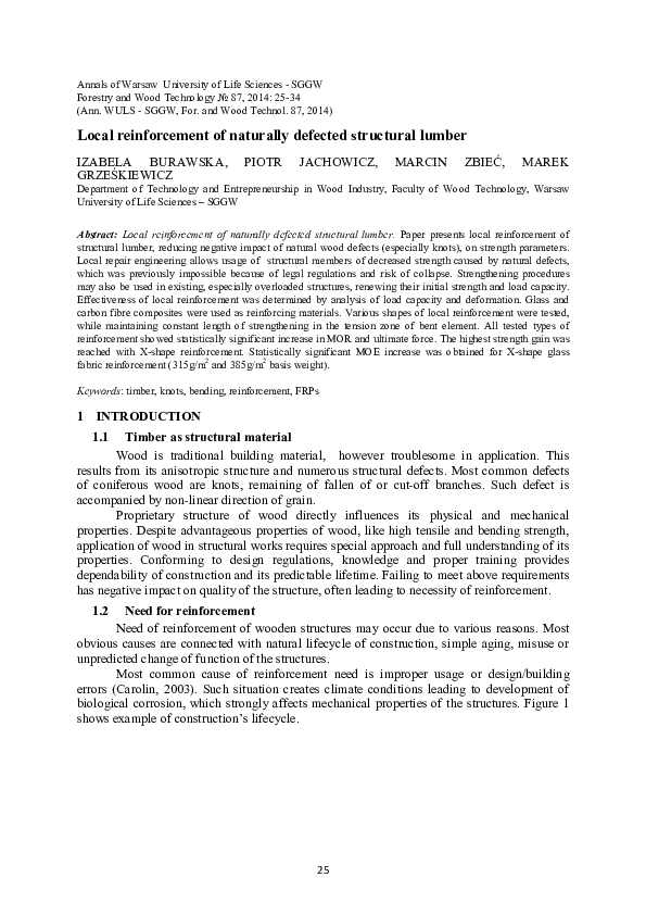 (PDF) Local reinforcement of naturally defected structural lumber