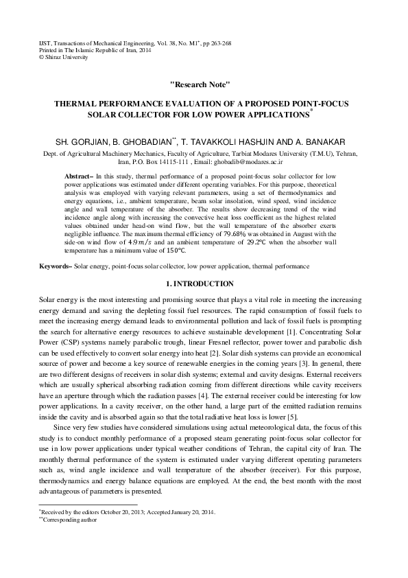 (PDF) Research Note" THERMAL PERFORMANCE EVALUATION OF A PROPOSED POINT ...