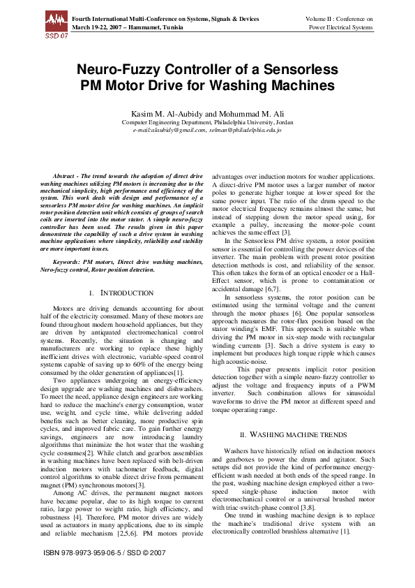 (PDF) Neuro-Fuzzy Controller of a Sensorless PM Motor Drive for Washing Machines | Kasim M Al ...