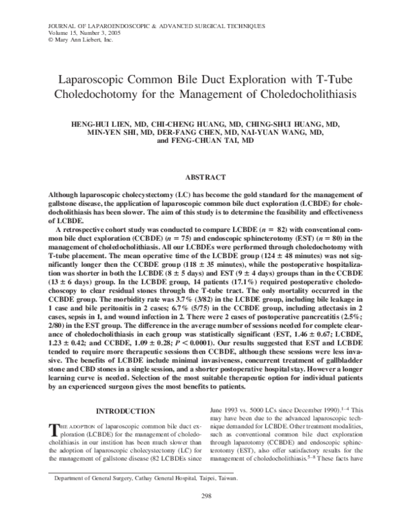 (PDF) Laparoscopic Common Bile Duct Exploration with T-Tube ...