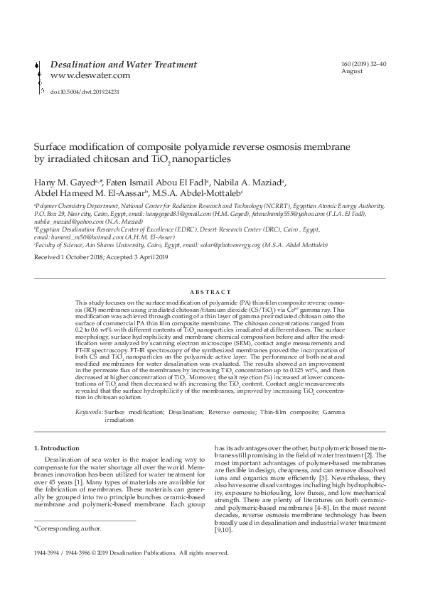 (PDF) Surface modification of composite polyamide reverse osmosis ...
