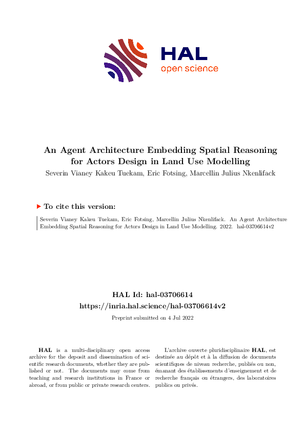(PDF) An Agent Architecture Embedding Spatial Reasoning for Actors Design in Land Use Modelling