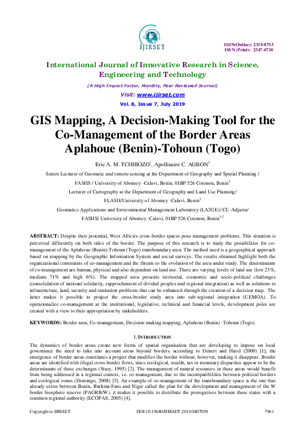(PDF) GIS Mapping, A Decision-Making Tool for the Co-Management of the Border Areas Aplahoue ...