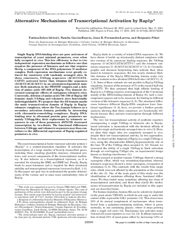 (PDF) Alternative Mechanisms of Transcriptional Activation by Rap1p