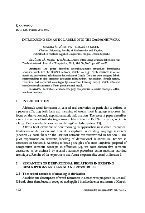 (PDF) Introducing Semantic Labels into the DeriNet Network | Magda Sevcikova - Academia.edu