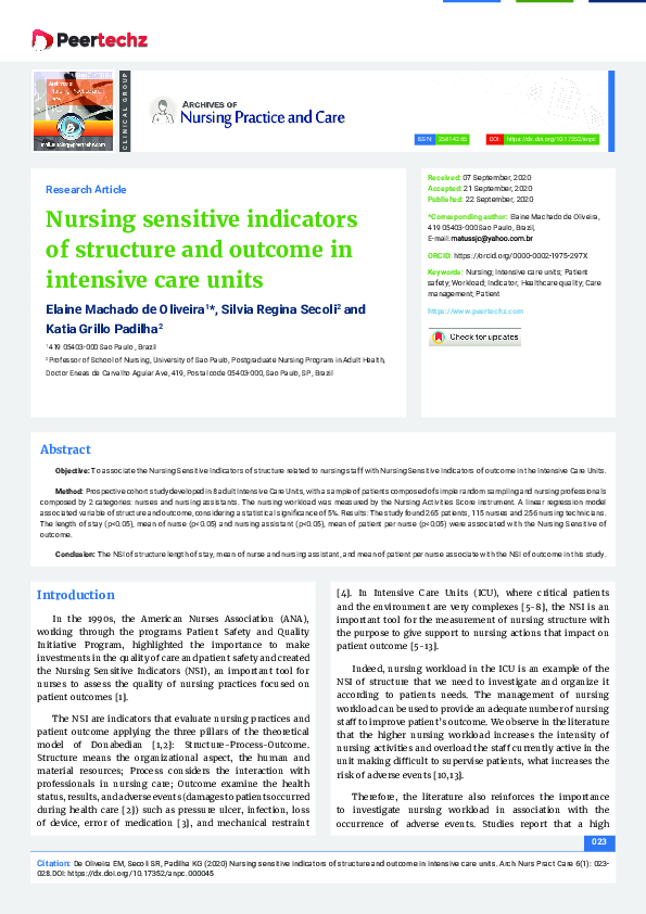 (PDF) Nursing sensitive indicators of structure and outcome in ...