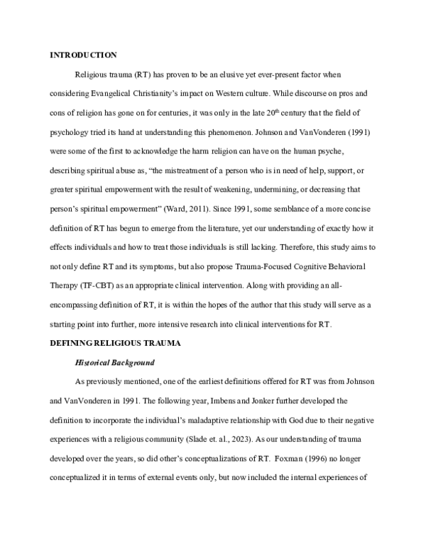 (PDF) Intro to Religious Trauma prevalence and research