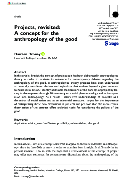 (PDF) Projects, revisited: A concept for the anthropology of the good