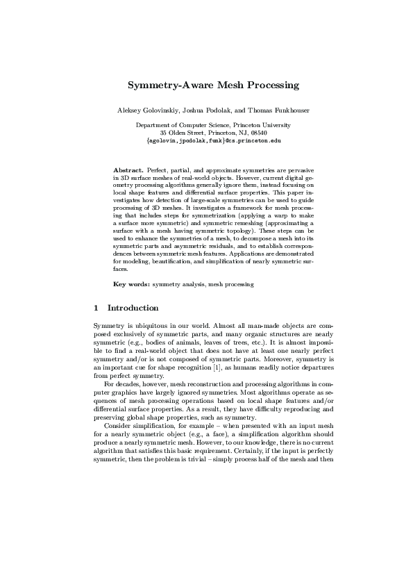 (PDF) Symmetry-Aware Mesh Processing