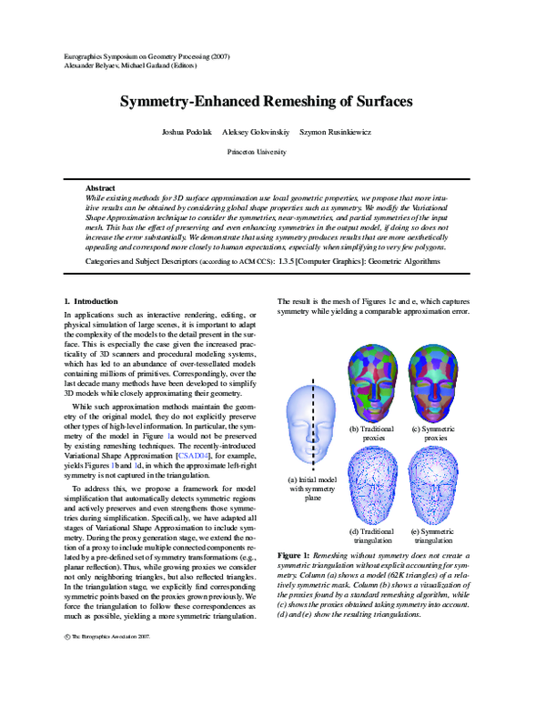 (PDF) Symmetry-enhanced remeshing of surfaces