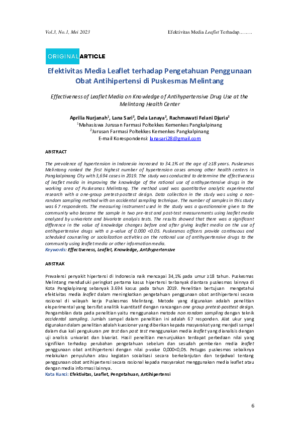 (PDF) Efektivitas Media Leaflet terhadap Pengetahuan Penggunaan Obat Antihipertensi di Puskesmas ...