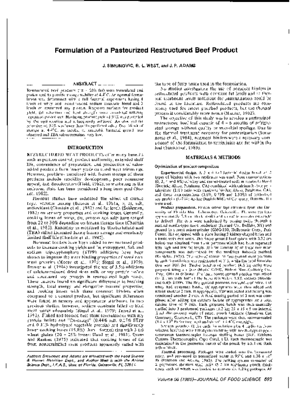 (PDF) Formulation of a Pasteurized Restructured Beef Product