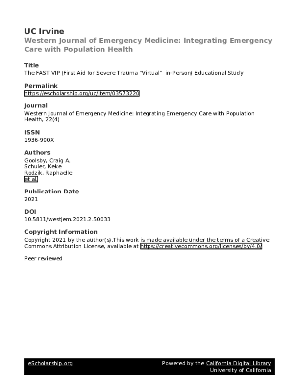 (PDF) The FAST VIP (First Aid for Severe Trauma “Virtual” in-Person ...