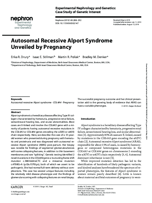 (PDF) Autosomal Recessive Alport Syndrome Unveiled by Pregnancy | Isaac ...