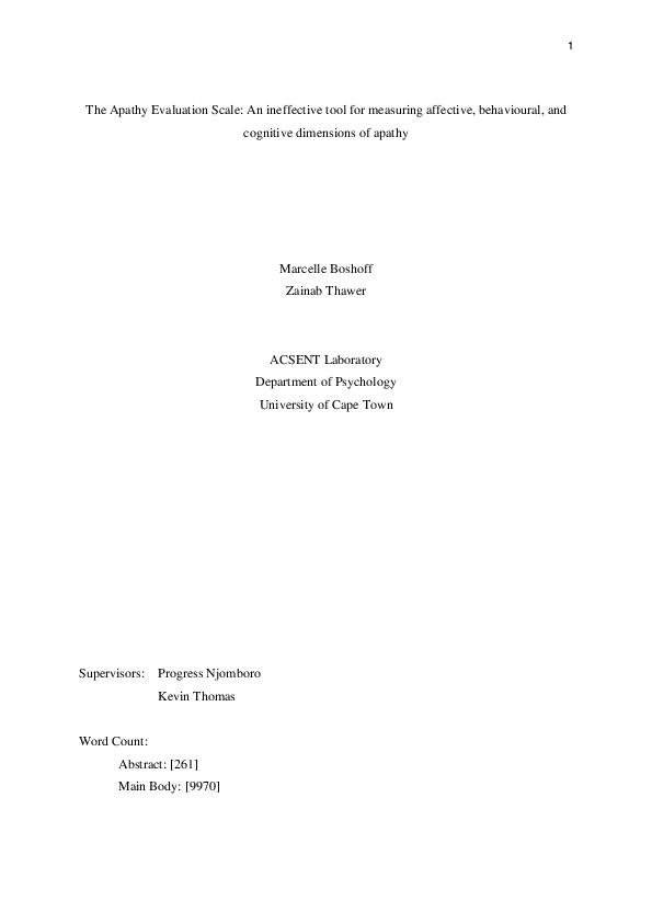 (PDF) The Apathy Evaluation Scale : An ineffective tool for measuring ...