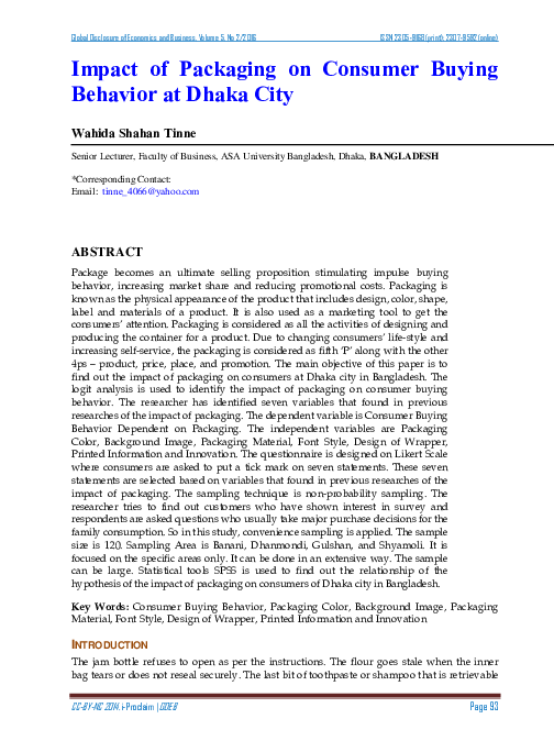 (PDF) Impact of Packaging on Consumer Buying Behavior at Dhaka City