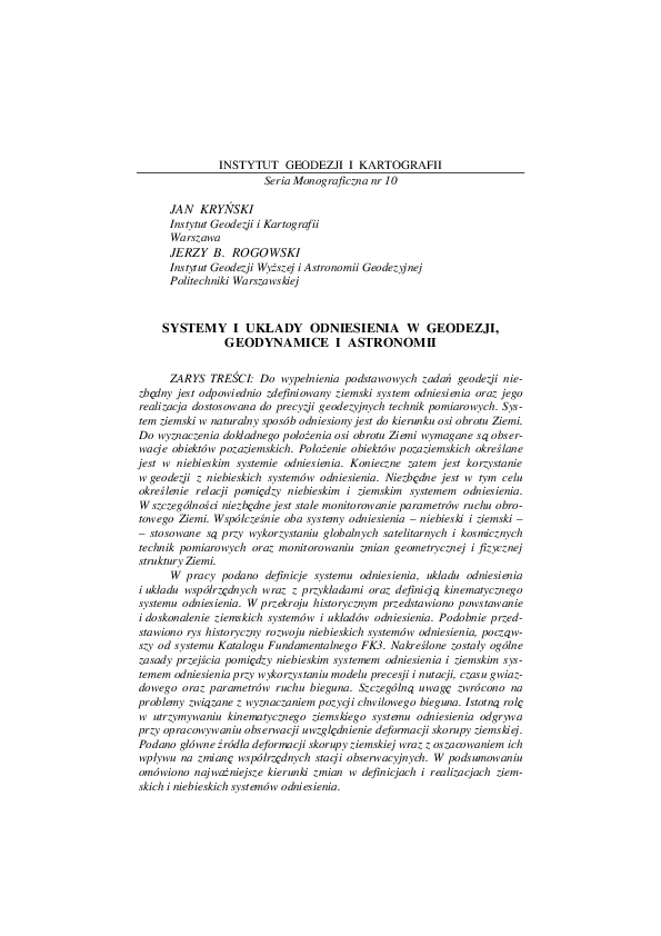 (PDF) Systemy i układy odniesienia w geodezji, geodynamice i astronomii