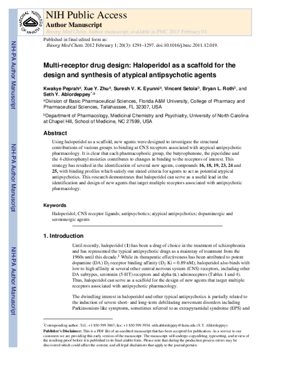 (PDF) Multi-receptor drug design: Haloperidol as a scaffold for the ...
