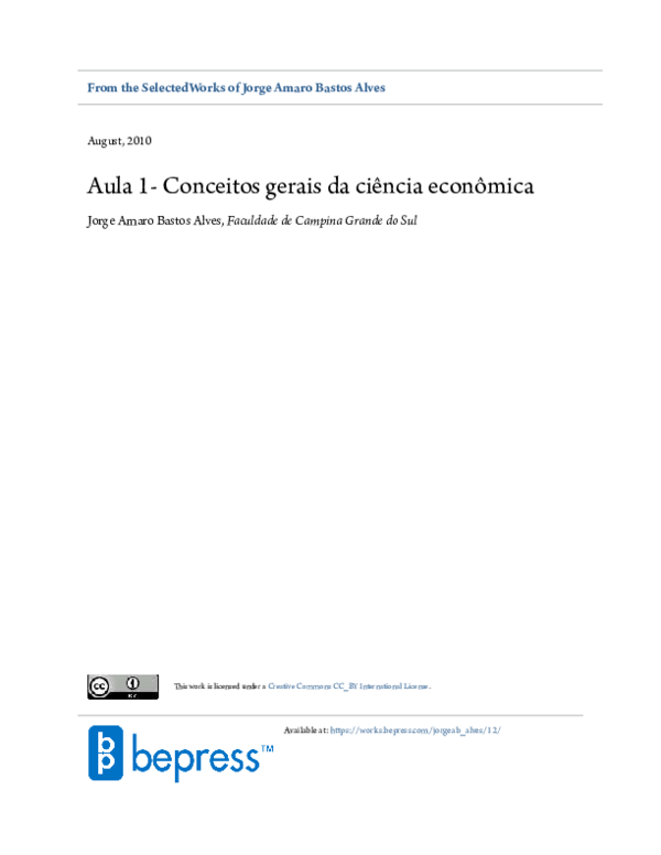 (PDF) Aula 1- Conceitos gerais da ciência econômica