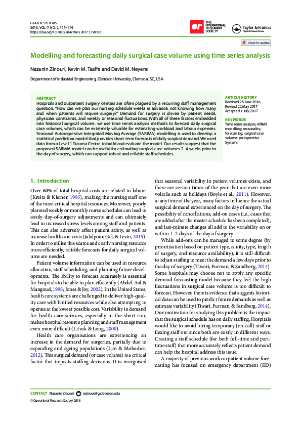 (PDF) Modelling and forecasting daily surgical case volume using time ...