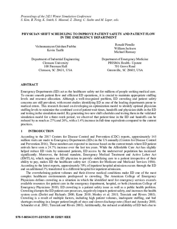 (PDF) Physician Shift Scheduling to Improve Patient Safety and Patient ...