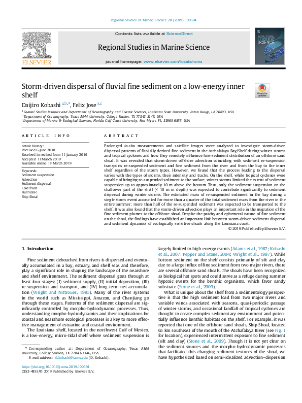 (PDF) Storm-driven dispersal of fluvial fine sediment on a low-energy ...