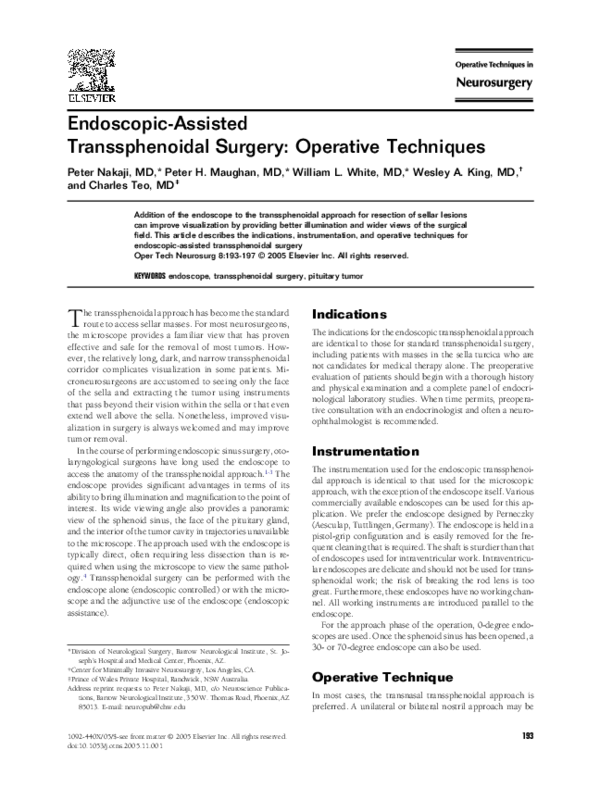(PDF) Endoscopic-Assisted Transsphenoidal Surgery: Operative Techniques