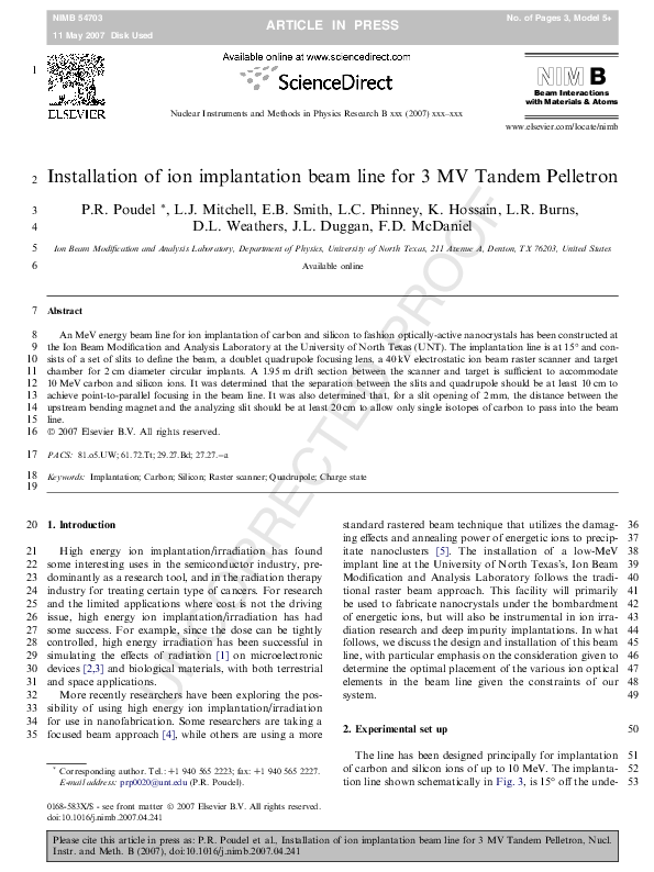 (PDF) Installation of ion implantation beam line for 3 MV Tandem ...