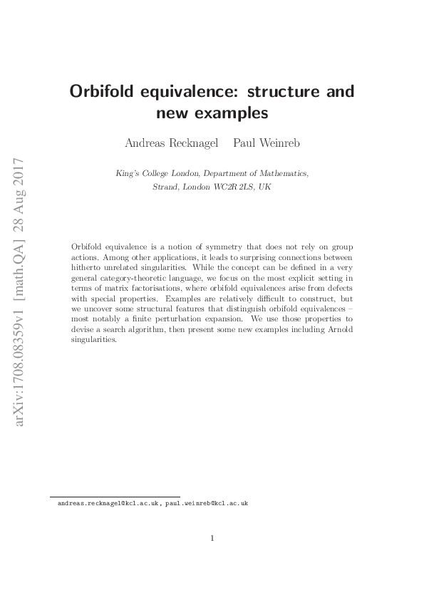 (PDF) Orbifold equivalence: structure and new examples