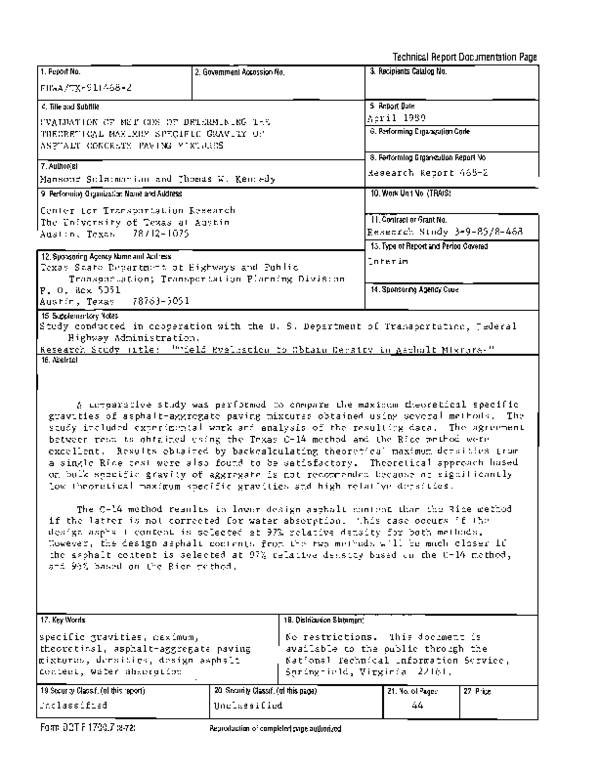 Pdf Evaluation Of Methods Of Determining The Theoretical Maximum Specific Gravity Of Asphalt