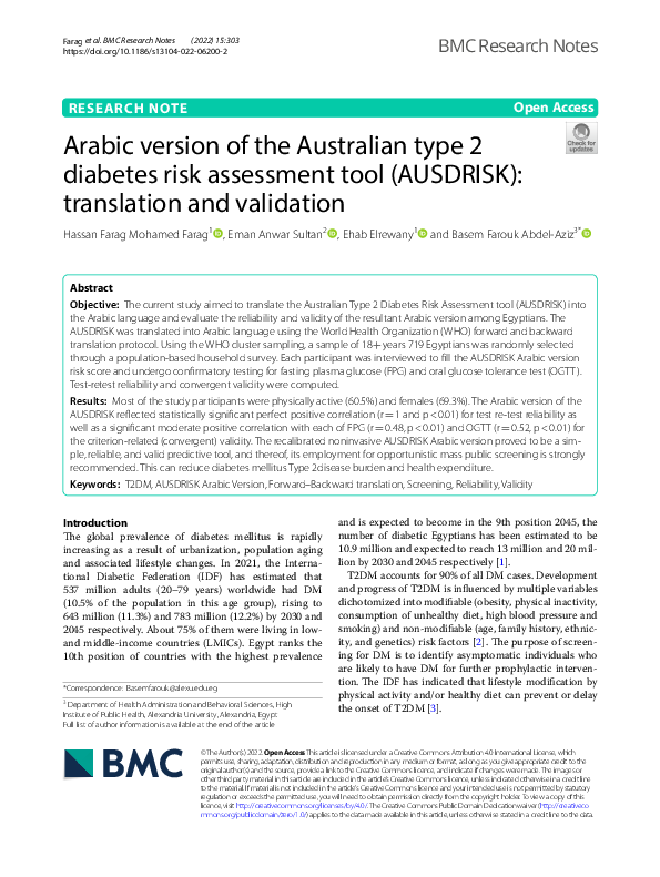 (PDF) Arabic version of the Australian type 2 diabetes risk assessment ...