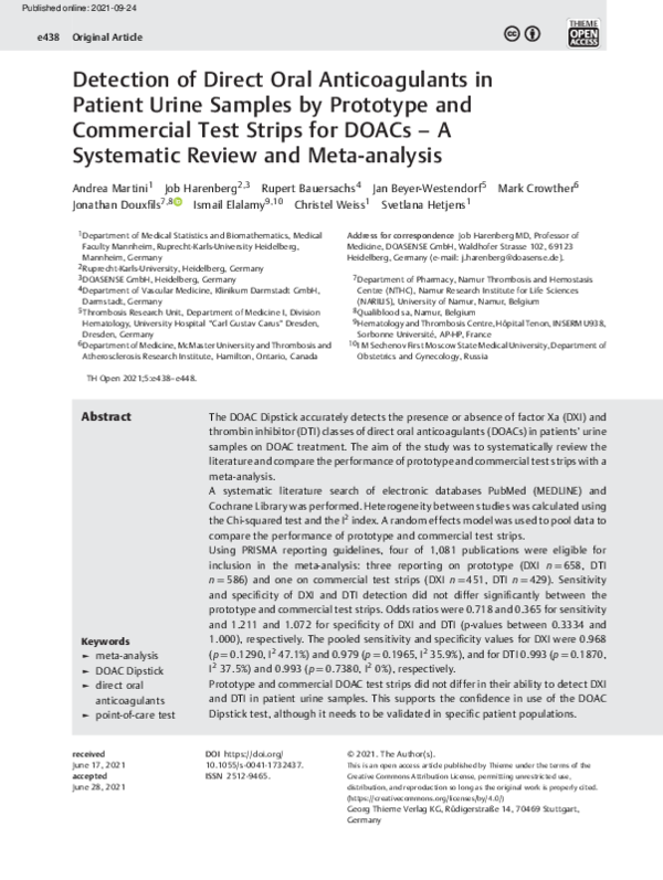 (PDF) Detection of Direct Oral Anticoagulants in Patient Urine Samples ...