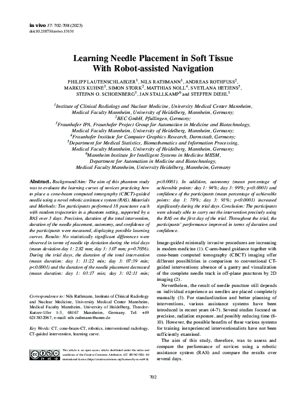 (PDF) Learning Needle Placement in Soft Tissue With Robot-assisted Navigation