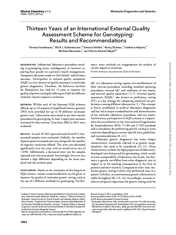 (PDF) Thirteen Years of an International External Quality Assessment ...