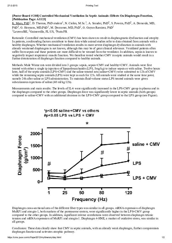 (PDF) Controlled mechanical ventilation in septic animals: Effects on ...