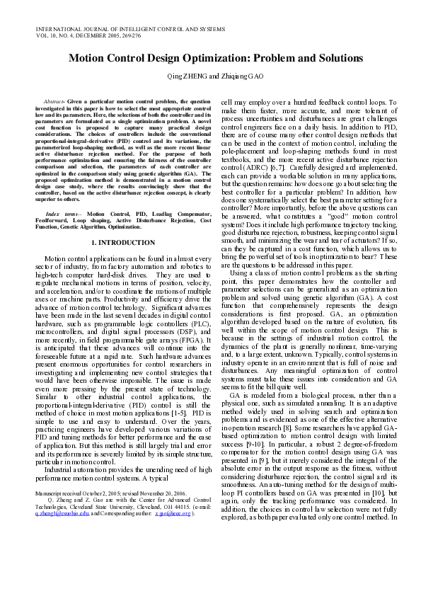 (PDF) Motion control design optimization: Problem and solutions