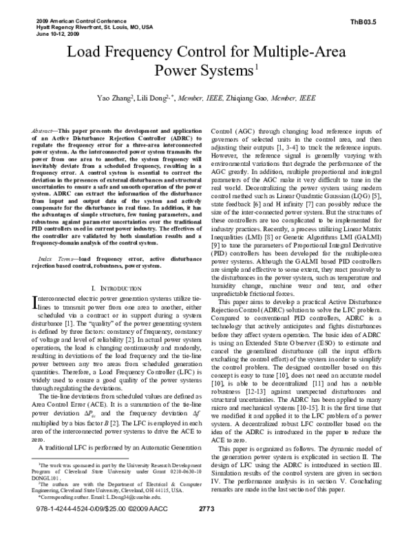 (PDF) Load frequency control for multiple-area power systems