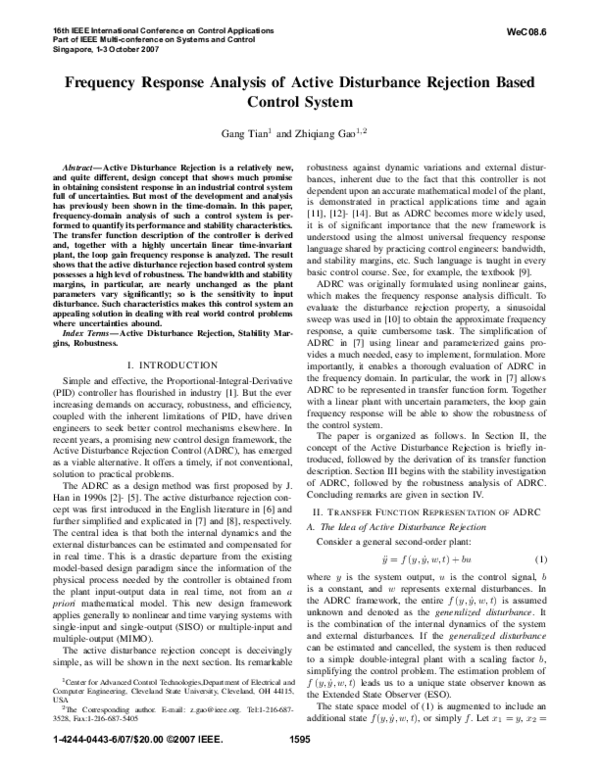 (PDF) Frequency Response Analysis of Active Disturbance Rejection Based Control System