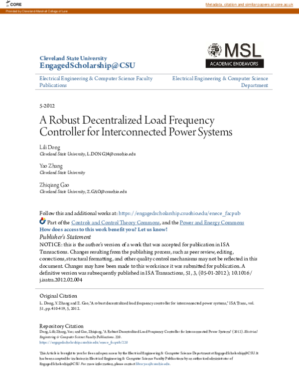 (PDF) A robust decentralized load frequency controller for interconnected power systems