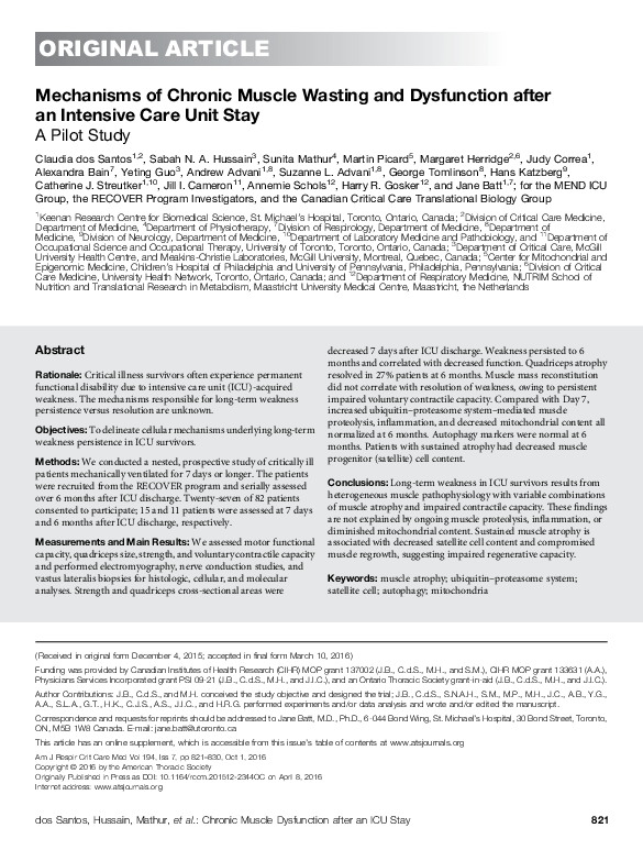 (PDF) Mechanisms of Chronic Muscle Wasting and Dysfunction after an ...