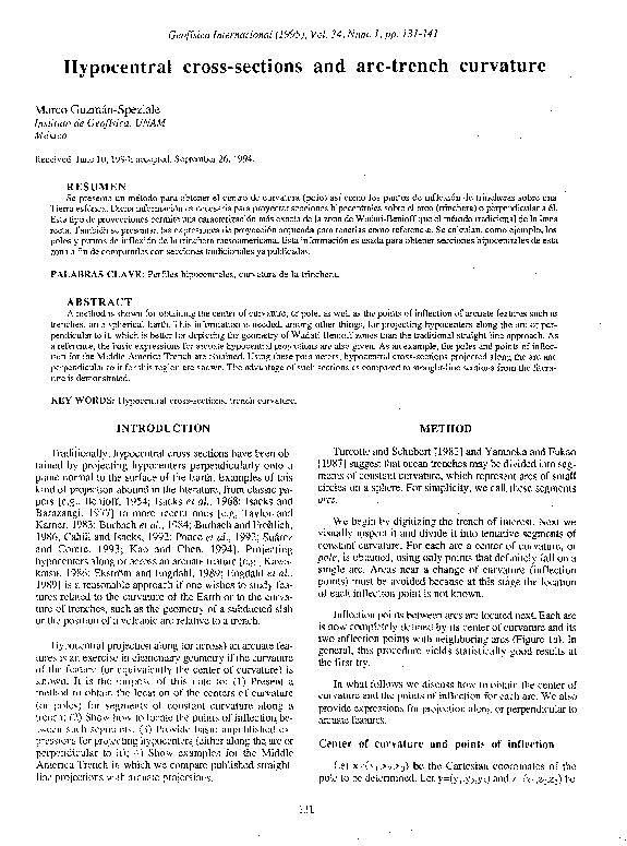 (PDF) Hypocentral cross-sections and arc-trench curvature | Marco ...