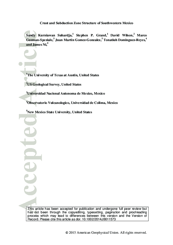 (PDF) Crust and subduction zone structure of Southwestern Mexico