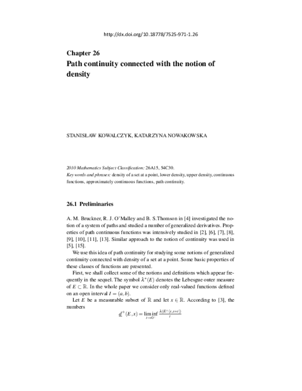 (PDF) Path continuity connected with the notion of density