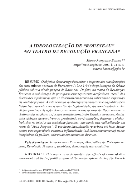 (PDF) A Ideologização De “Rousseau” No Teatro Da Revolução Francesa ...